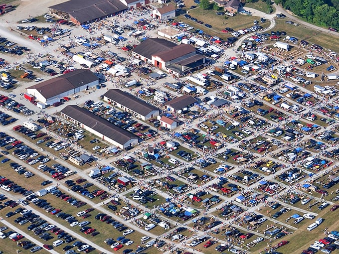From above, this flea market looks like a treasure hunter's dream city sprawling across the countryside.