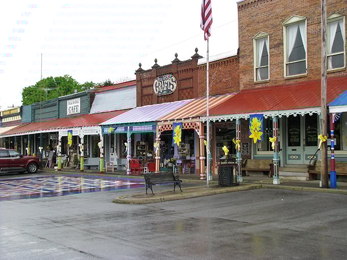 Those colorful storefronts whisper stories that would make Andy Griffith feel right at home.