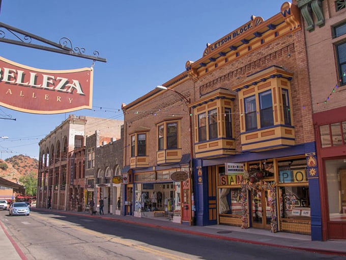 The Belleza Gallery sign hints at Bisbee's transformation from mining town to artist haven. Those brick buildings have stories to tell!
