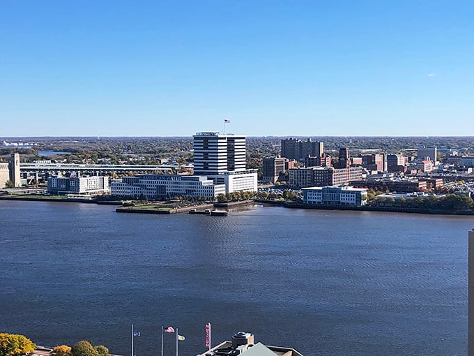 The Delaware River frames Camden's urban landscape, proving you don't need Manhattan prices for impressive city living.