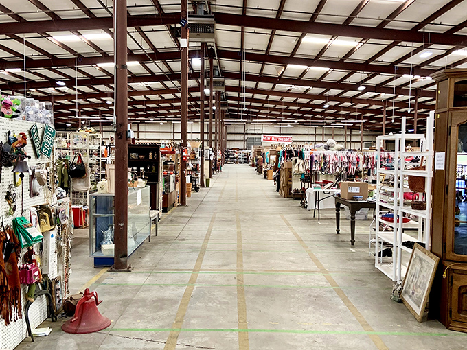 Inside, organized aisles and vendor booths create a shopping wonderland where every turn reveals another potential discovery.
