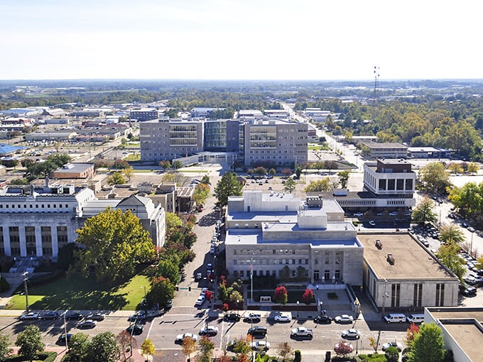 The view from above shows Jackson's blend of old and new buildings working together beautifully.