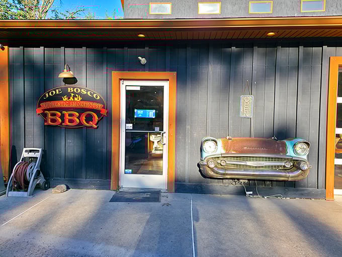 That classic car grille mounted on the wall says everything: this place respects tradition and isn't afraid to show some personality.