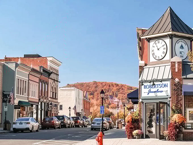 Main Street Litchfield proves small-town America still exists, complete with clock tower charm.