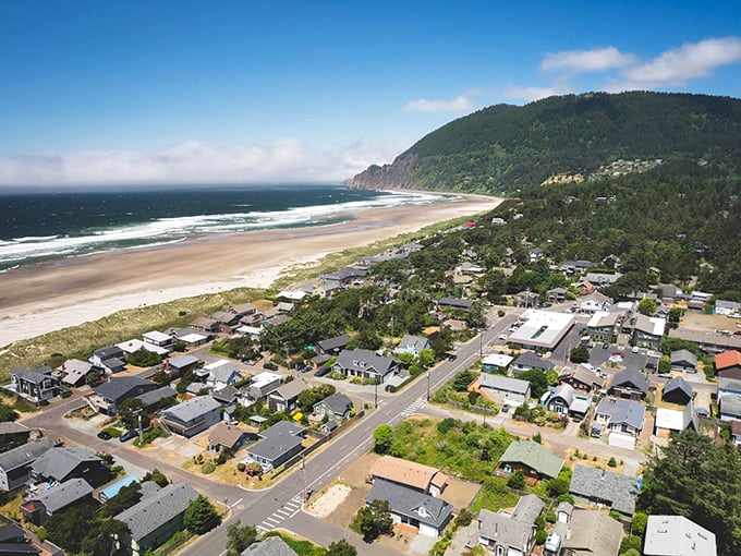 This aerial view reveals why Manzanita feels like discovering your own private slice of Oregon paradise.