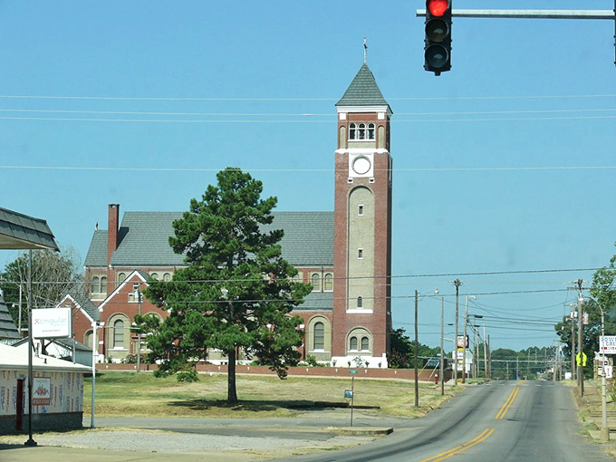 The town's historic clock tower stands tall, marking moments in a place where rushing is optional.