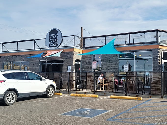 That outdoor seating whispers "stay awhile" – because rushing through great burgers should be against the law.