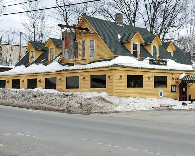 When snow blankets the roof and that yellow facade beckons, you know you've found the perfect après-ski dinner destination.