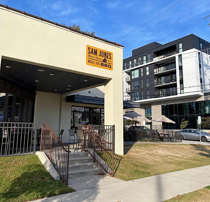 The clean lines of Sam Jones BBQ hide a smoky secret – some of the best Eastern-style barbecue in Raleigh.