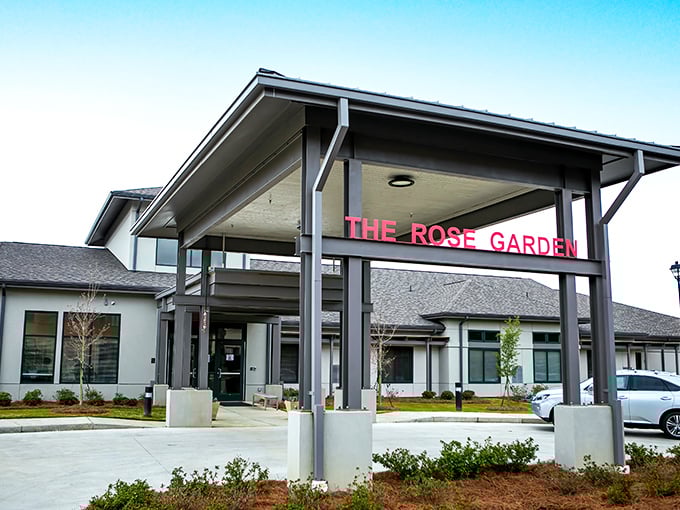 "The Rose Garden" entrance promises exactly what it delivers—a blossoming retirement experience where every day feels fresh.