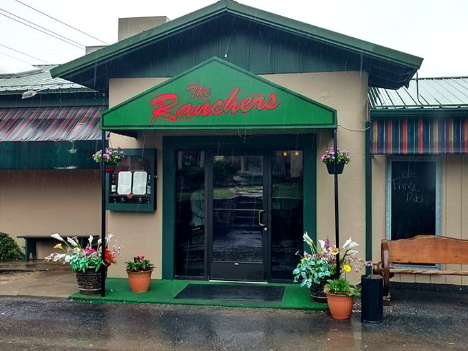 The Ranchers sits ready to serve, its cheerful entrance promising the kind of meal that makes mountain living worthwhile.