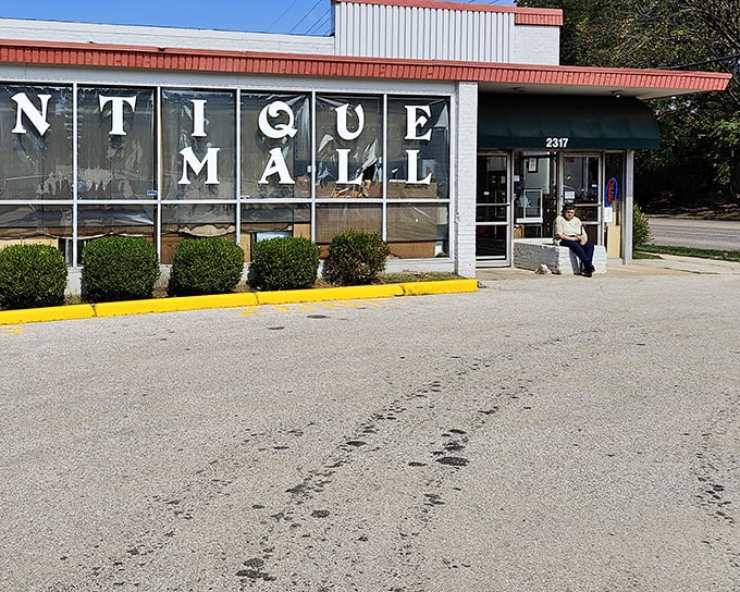 "Antique Mall" spelled out in vintage lettering – like an invitation to step back in time with your wallet.