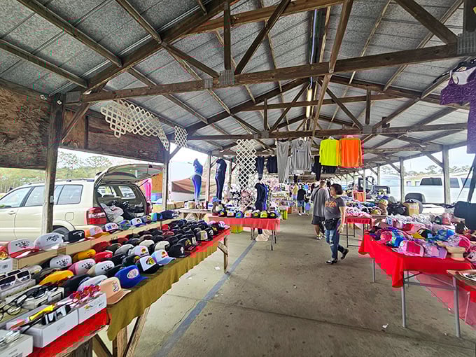 Under these protective pavilions, bargain hunters discover everything from vintage hats to forgotten gems at unbeatable prices.