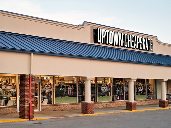 Uptown Cheapskate's bright storefront promises treasure hunting without the musty smell. Fashion recycling with a boutique feel!
