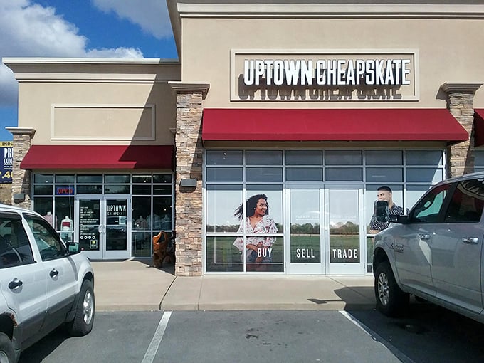 Buy, sell, trade – Uptown Cheapskate's welcoming exterior promises a secondhand shopping experience that feels anything but second-rate.
