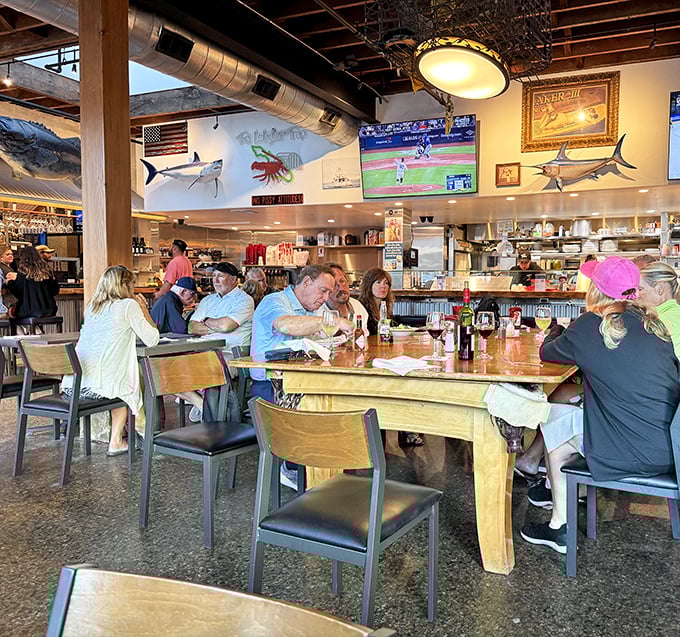 The bustling interior strikes that perfect balance between "island casual" and "serious about seafood." Those mounted fish? They're the ones that got away—unlike your appetite.