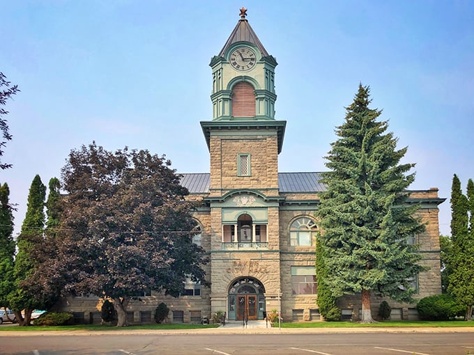 This isn't just a pretty clock tower—it's Baker City Hall, where municipal business happens in a building that looks like it belongs on a postcard.