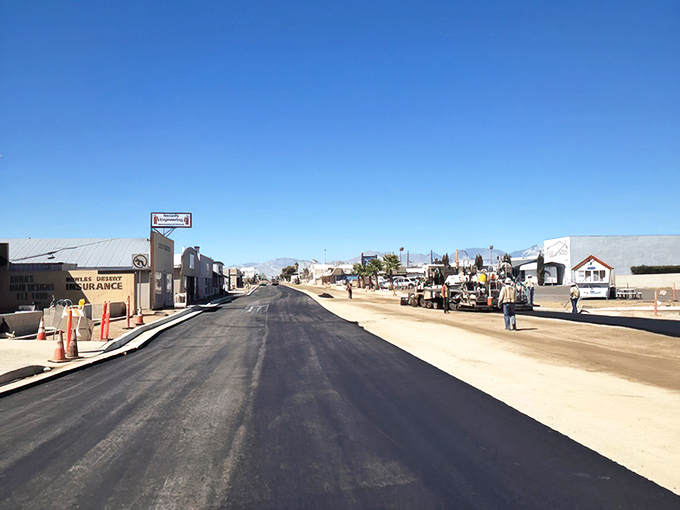 Downtown Ridgecrest mid-renovation – where infrastructure improvements signal a community investing in its future rather than resting on desert laurels.