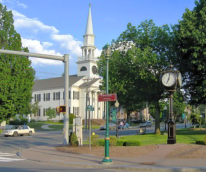 The classic white church steeple stands sentinel over Southington's town green—New England charm without the Martha's Vineyard price tag.