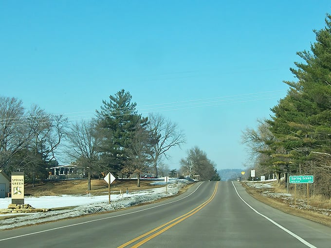 The road into Spring Green promises adventure without anxiety—just the kind of journey that soothes the soul and awakens curiosity.
