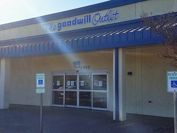 The gateway to thrifting nirvana. Cross this threshold and kiss your shopping budget guilt goodbye—it's all by the pound in there!