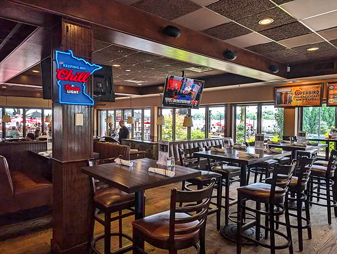Minnesota pride shines through in every corner of Maynards' warm interior. Those Chill Light signs aren't just decoration—they're a promise.