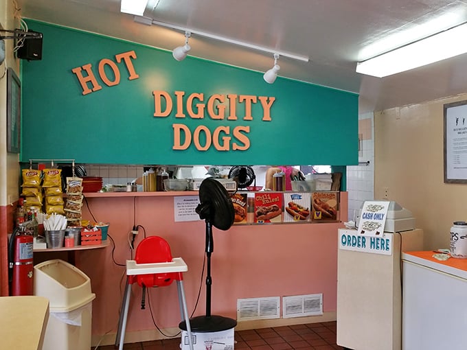 That turquoise wall isn't just decor—it's a portal to simpler times when ordering food didn't require an app or a degree in culinary linguistics.