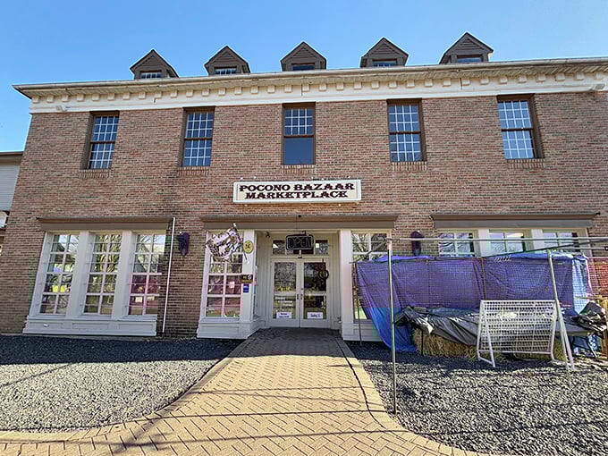 The brick façade of Pocono Bazaar Marketplace hints at the labyrinth of vendors waiting inside, a siren call to bargain seekers everywhere.