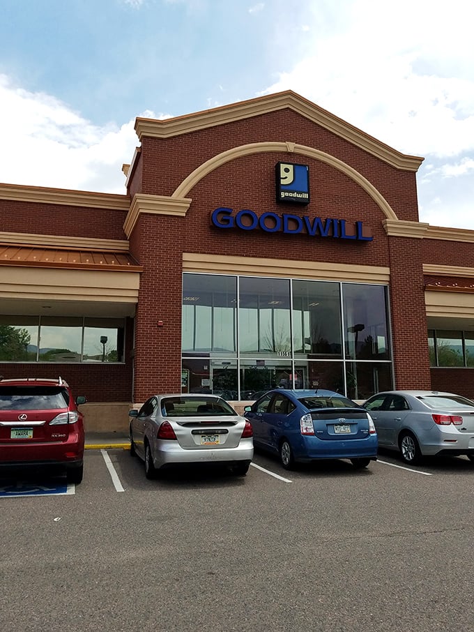 Where retail therapy meets budget-friendly bliss—this Goodwill's impressive exterior promises treasures within those glass doors.