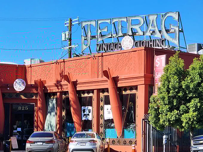 Jet Rag's iconic signage gleams against the California blue sky, a beacon for treasure seekers since long before "vintage" became trendy.