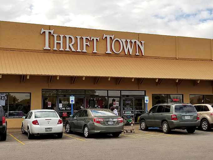 Cars from across Texas fill the parking lot, a testament to Thrift Town's magnetic pull on savvy shoppers seeking secondhand gold.