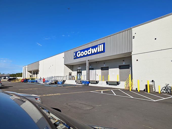 Blue skies and bigger bargains await. This warehouse-style building might not scream "retail therapy," but savvy shoppers know better.