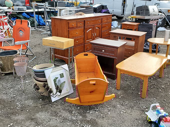 Furniture finds that tell stories – that wooden cradle has probably rocked more babies than a 1970s nursery rhyme album.