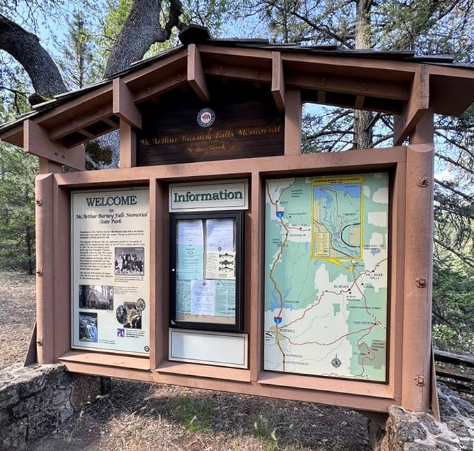 The gateway to adventure. This rustic information kiosk offers maps and guidance before you embark on your waterfall pilgrimage.