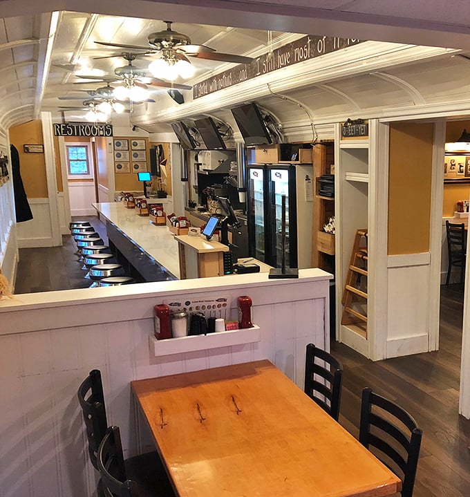Classic counter seating where regulars have been solving the world's problems over coffee for decades. The spinning stools still make everyone feel like a kid again.