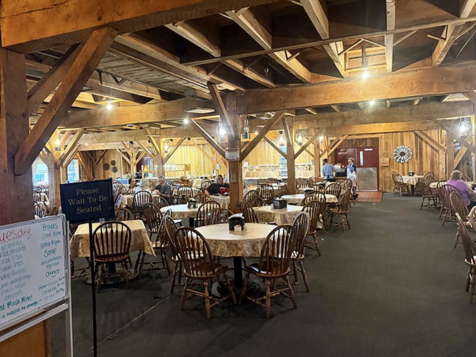 Timber-framed magnificence that makes modern restaurants look like they're trying too hard. These wooden beams have witnessed more happy meals than Ronald McDonald.
