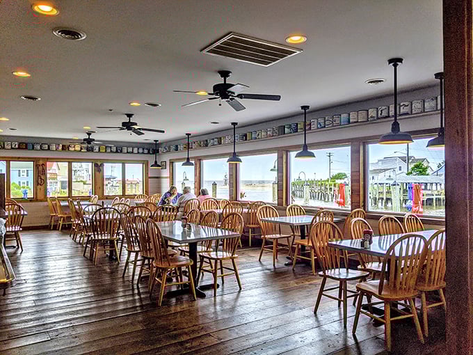 Wooden chairs, wide windows, and water views create the perfect seafood sanctuary. JP's dining room offers front-row seats to Delaware's aquatic splendor while you feast.