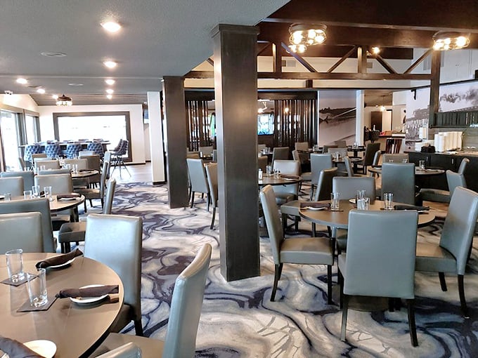 The dining room balances modern sophistication with cozy comfort—like your fancy friend's house where you can still put your feet up.