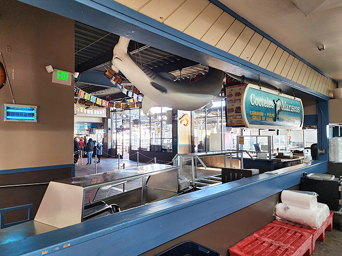 Inside, mounted fish keep watchful eyes over the seafood counter, as if to say, "Choose wisely, friend—my cousins are delicious."