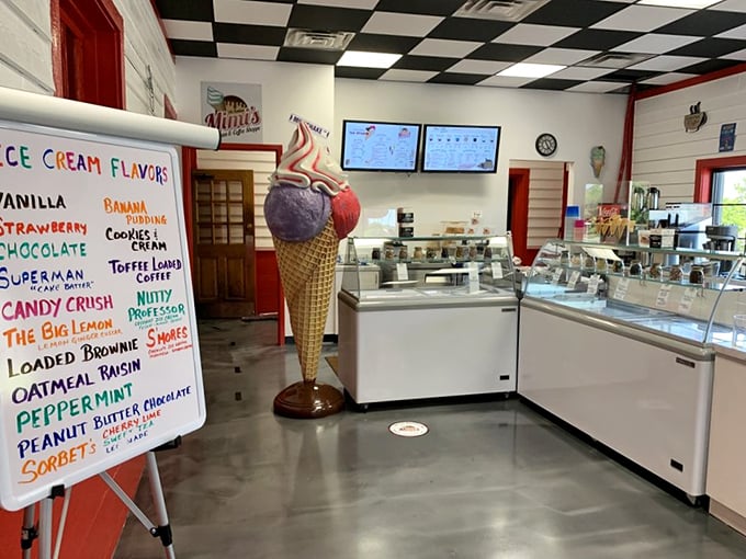 Step inside and the classic black-and-white checkered ceiling instantly transports you to a simpler time when ice cream was life's biggest decision.