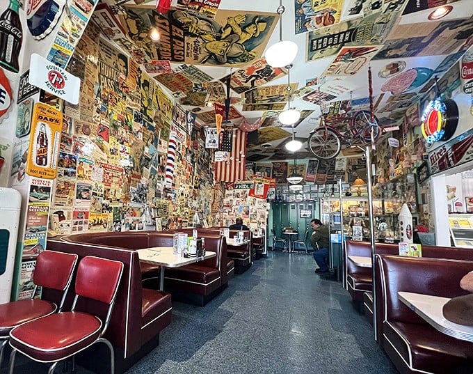 Every inch of wall and ceiling space tells a story – this isn't Instagram-ready decor; it's a half-century of authentic Americana that makes Marie Kondo's worst nightmare someone else's happy place.