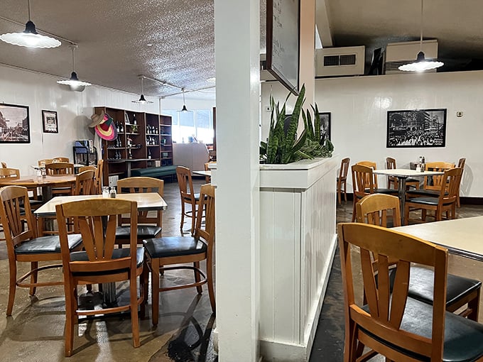 Simple wooden chairs and tables create that perfect no-nonsense deli atmosphere where the food, not the decor, rightfully takes center stage.