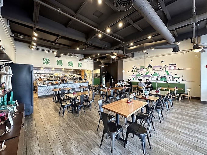 Industrial chic meets homestyle comfort in this airy dining room where Silicon Valley's brightest minds fuel up on Taiwanese delights.