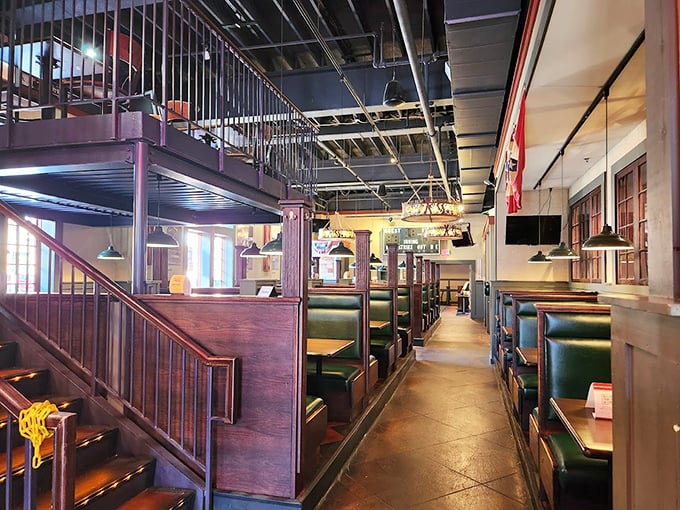 Dark wood booths and an upper dining level create that perfect balance of cozy and spacious—like your favorite uncle's house, if he could cook for 100 people.