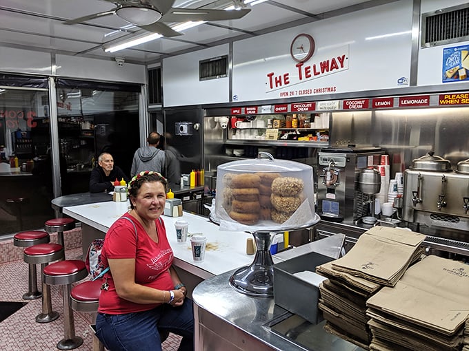 Inside The Telway, time stands still as staff work their magic behind the counter, with donuts and sweet rolls waiting patiently under glass.