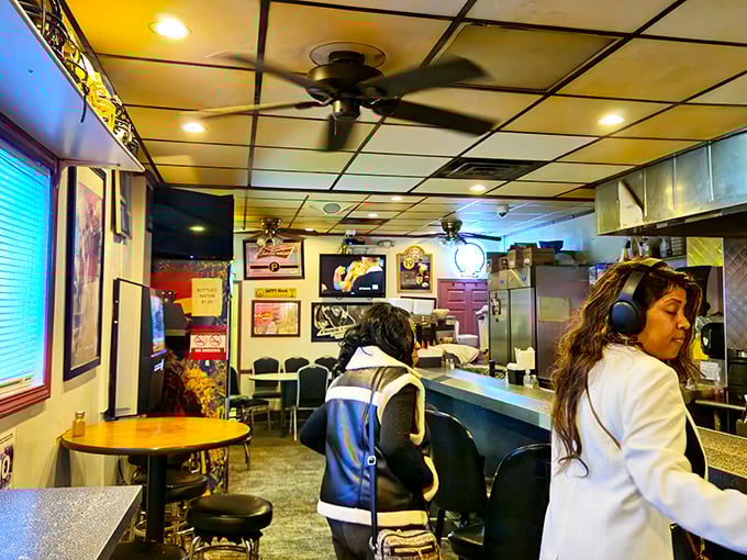 Inside Nadine's, the cozy diner atmosphere promises comfort food that'll make you forget all about your fancy brunch reservations.