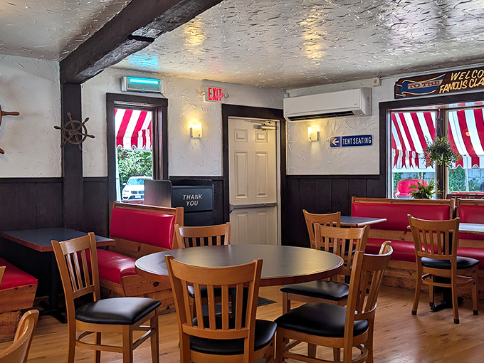 Inside, nautical charm meets no-nonsense New England practicality. Those red vinyl booths have witnessed countless "first bite" expressions of pure joy.