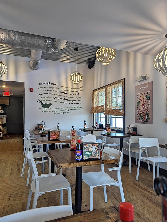 Clean lines and stylish pendant lights create a zen-like atmosphere where the food—not the decor—becomes the star of your culinary adventure.