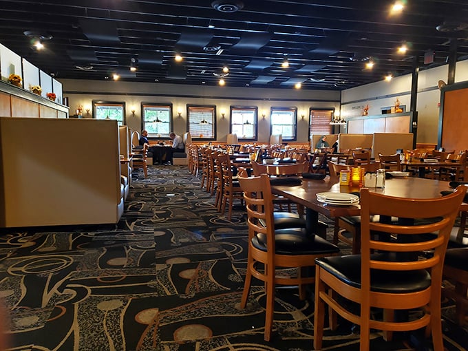 Inside, wooden chairs and patterned carpet create a comfortable, unpretentious atmosphere where the food remains the undisputed star. No white tablecloths needed when the seafood's this good.