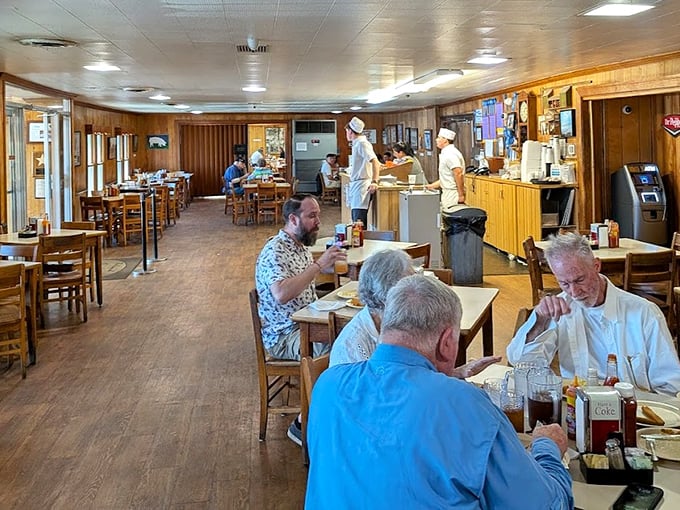 Wood-paneled walls and white-uniformed staff create the timeless atmosphere that's been Parker's signature for decades. No Instagram filters needed—this is authenticity you can taste.